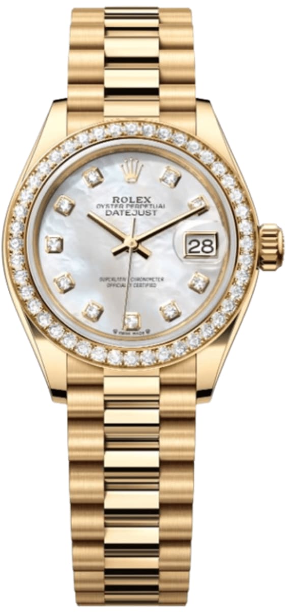 Lady-Datejust 28 Mother of Pearl Dial 18K Yellow Gold Diamond Bezel ...